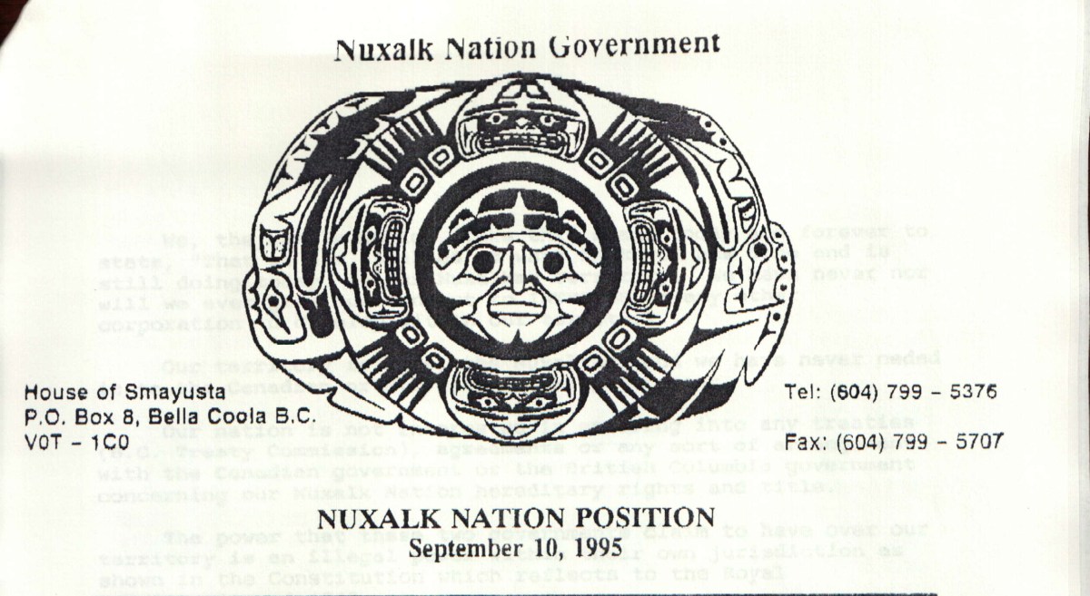 Nuxalk Nation Position 1995 | The West Wasn't Won